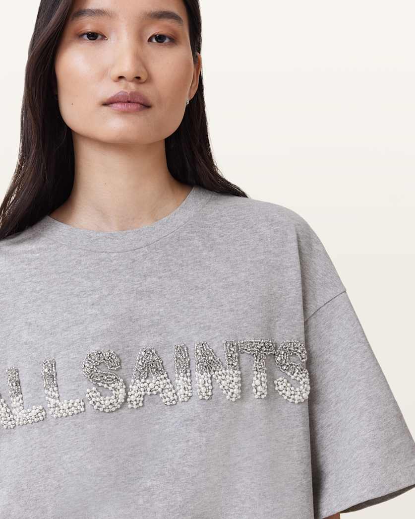 Amelie Pearl Oversized T-shirt Grey Marl | ALLSAINTS